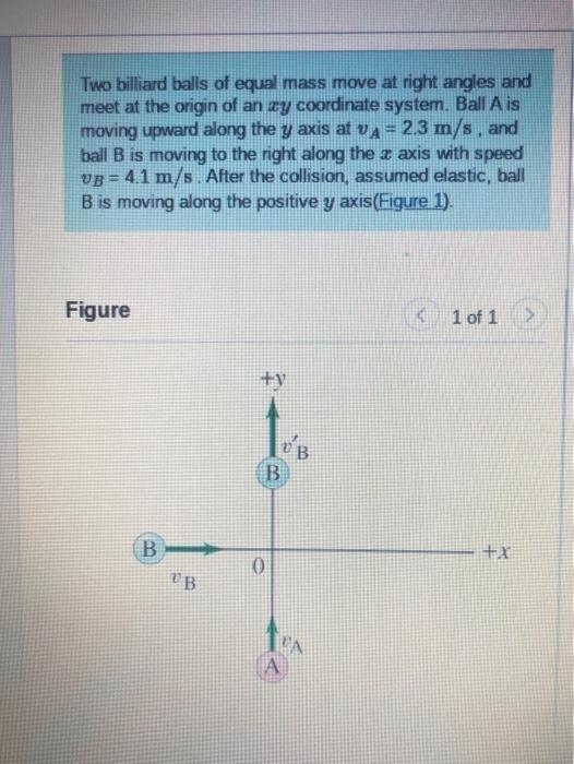Solved Two billiard balls of equal mass move at right angles | Chegg.com