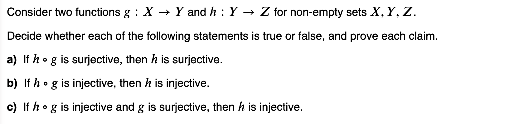 Consider two functions \(g : X \rightarrow Y\) ﻿and | Chegg.com