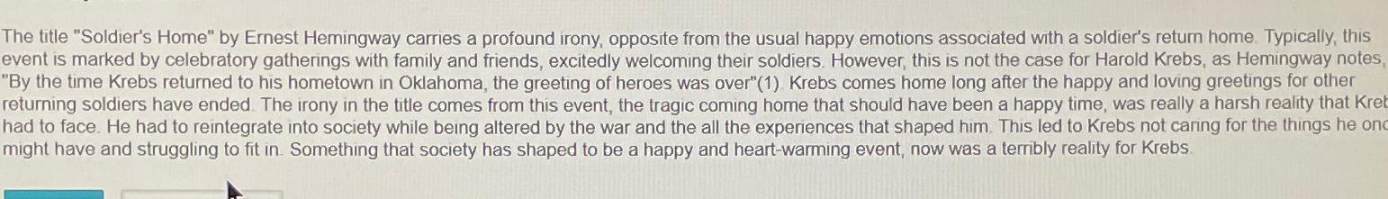Solved The title "Soldier's Home" by Ernest Hemingway | Chegg.com