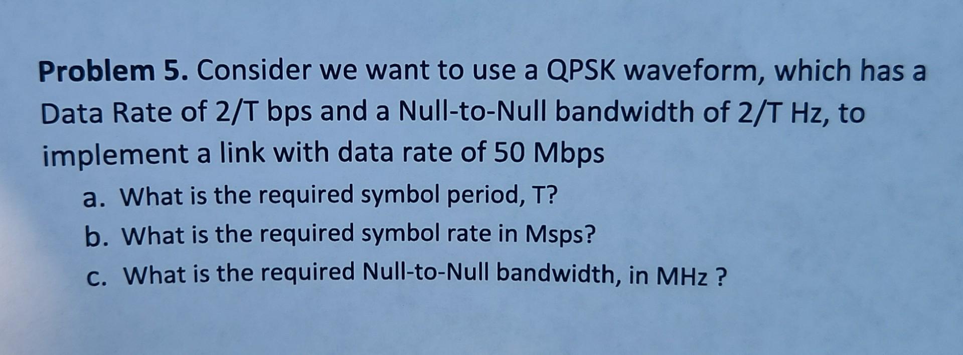 Solved Problem 5. Consider we want to use a QPSK waveform, | Chegg.com