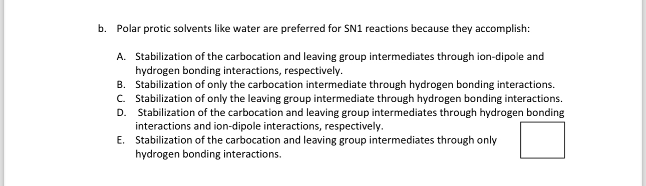 Solved Polar protic solvents like water are preferred for | Chegg.com