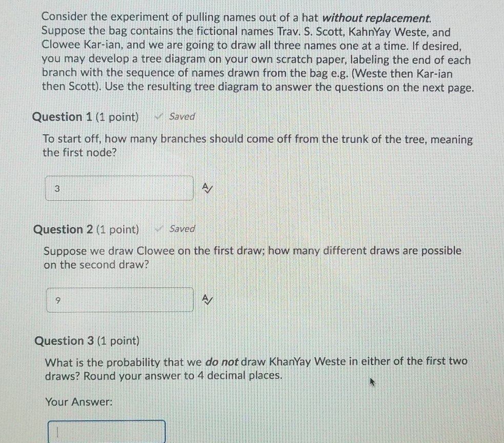Solved Consider the experiment of pulling names out of a hat | Chegg.com