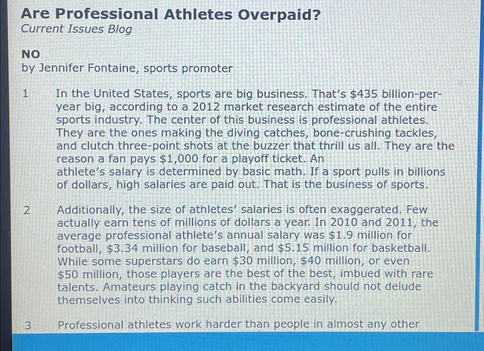Solved Are Professional Athletes Overpaid?Current Issues | Chegg.com