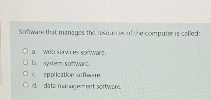 Solved Software that manages the resources of the computer | Chegg.com