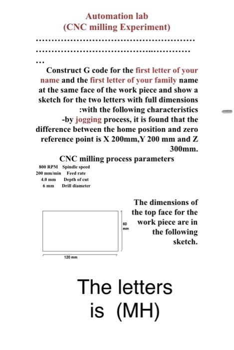 Solved Automation lab (CNC milling Experiment) Construct G | Chegg.com