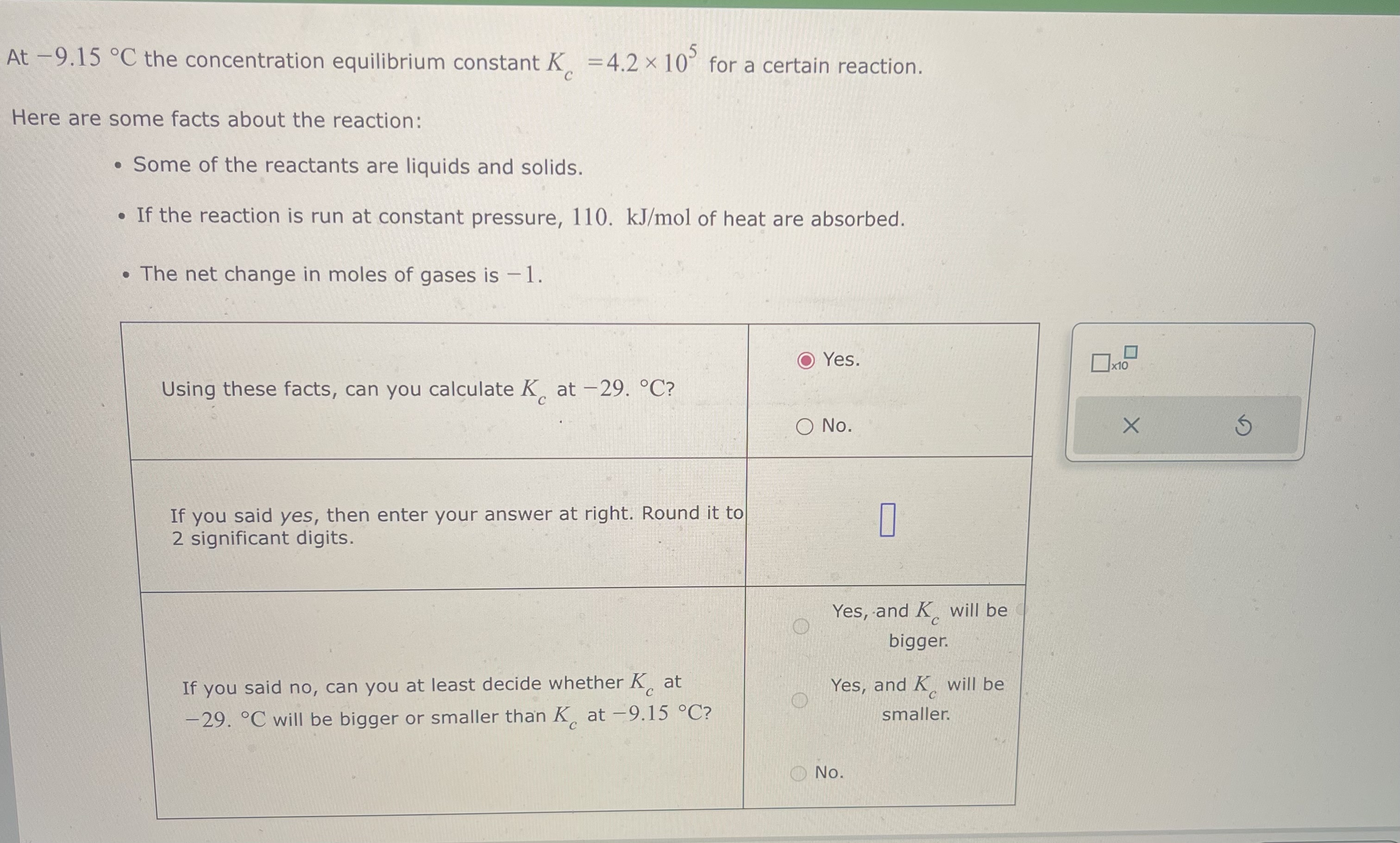 Solved At -9.15°C ﻿the concentration equilibrium constant | Chegg.com