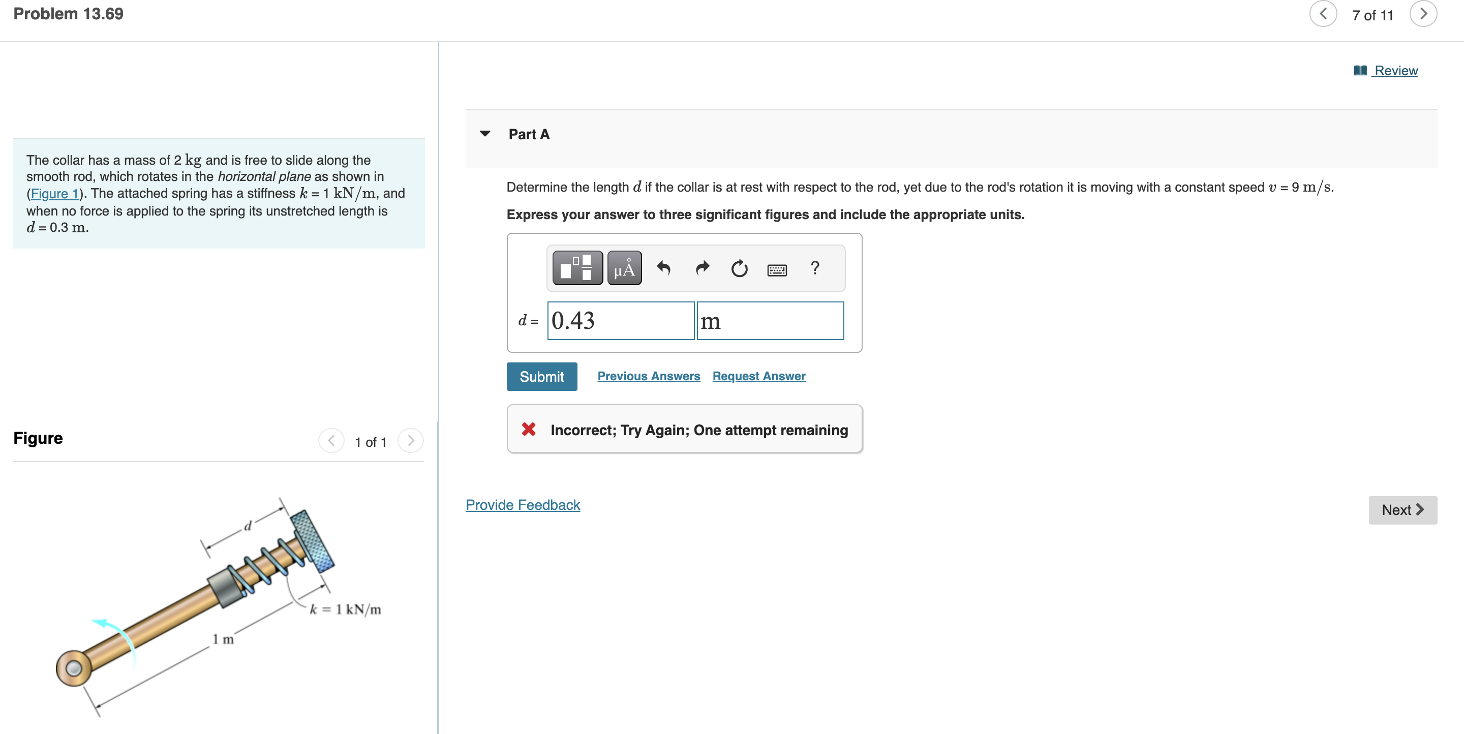 Solved The collar has a mass of 2 ﻿kg and is free to slide | Chegg.com