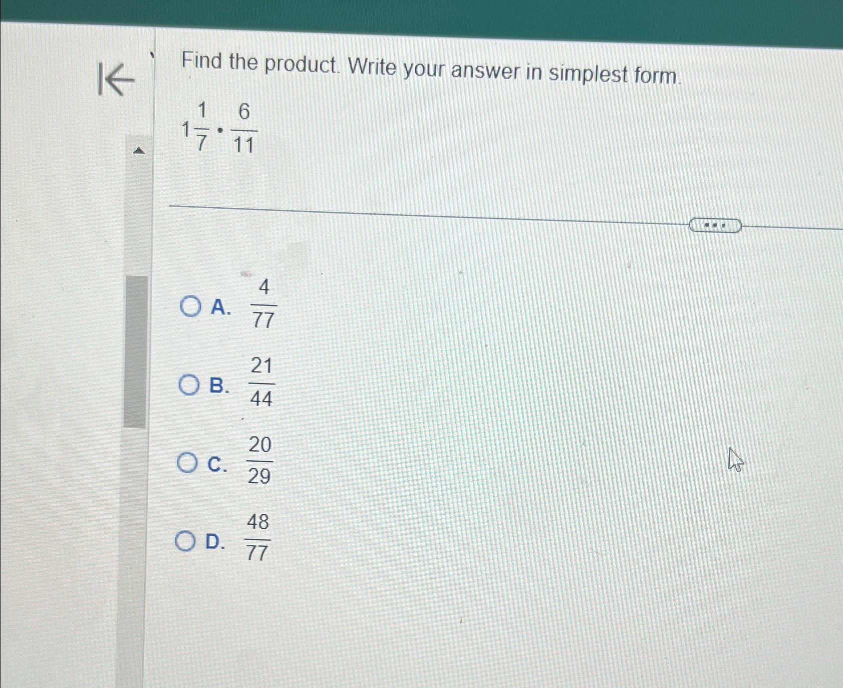 Solved Find the product. Write your answer in simplest | Chegg.com