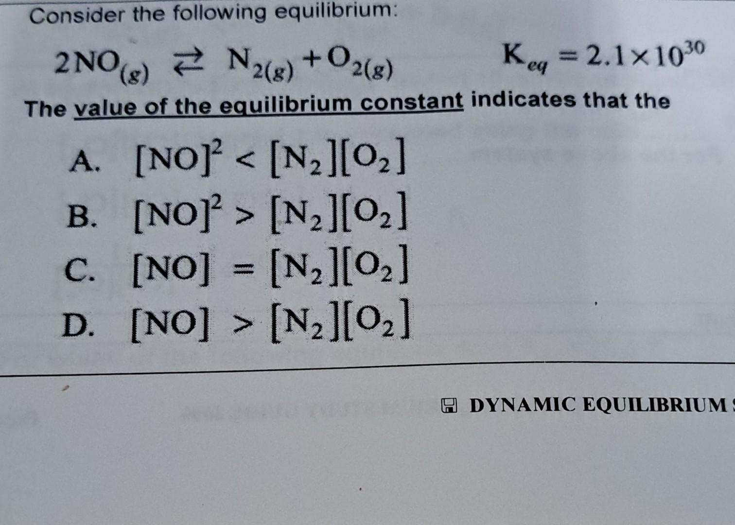 Solved Consider the following equilibrium: | Chegg.com