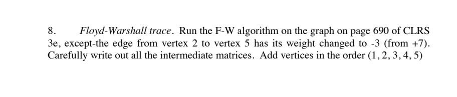 Solved 8. Floyd-Warshall trace. Run the F-W algorithm on the | Chegg.com