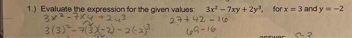 Solved Evaluate the expression for the given values 3X | Chegg.com