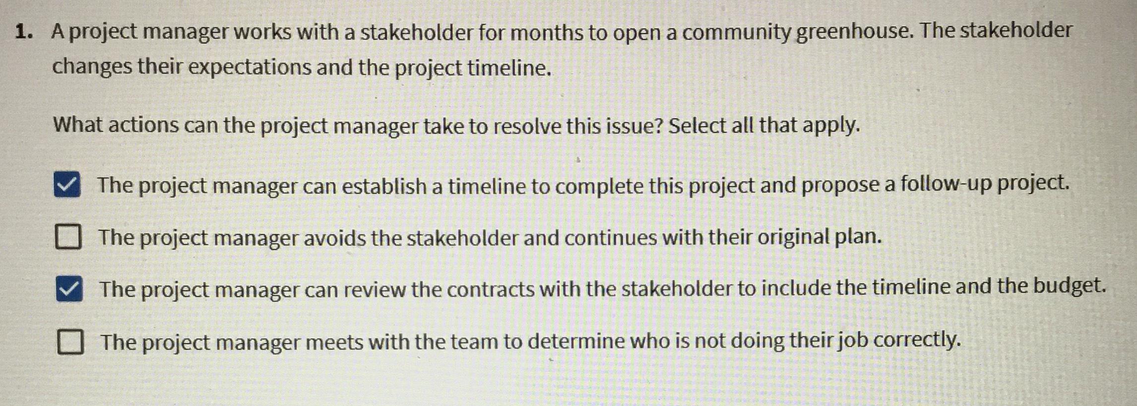 Solved A project manager works with a stakeholder for months | Chegg.com