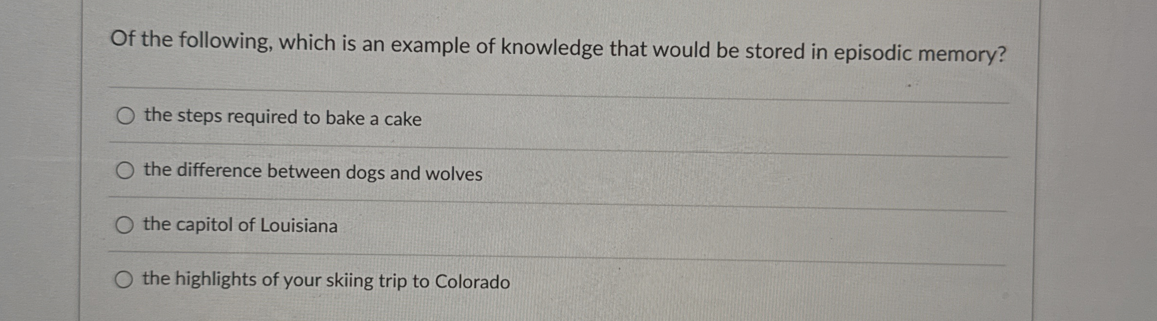 Solved Of the following, which is an example of knowledge | Chegg.com