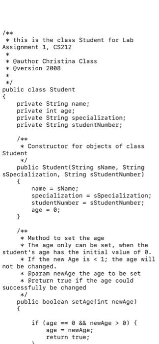Solved java using blue j,,, find in pics the student class,, | Chegg.com