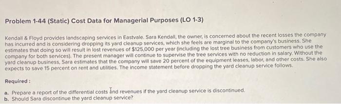 Solved Problem 1-44 (Static) Cost Data for Managerial | Chegg.com