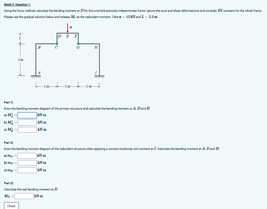 Solved Week 5, ﻿Question 1:Using the force method, calculate | Chegg.com