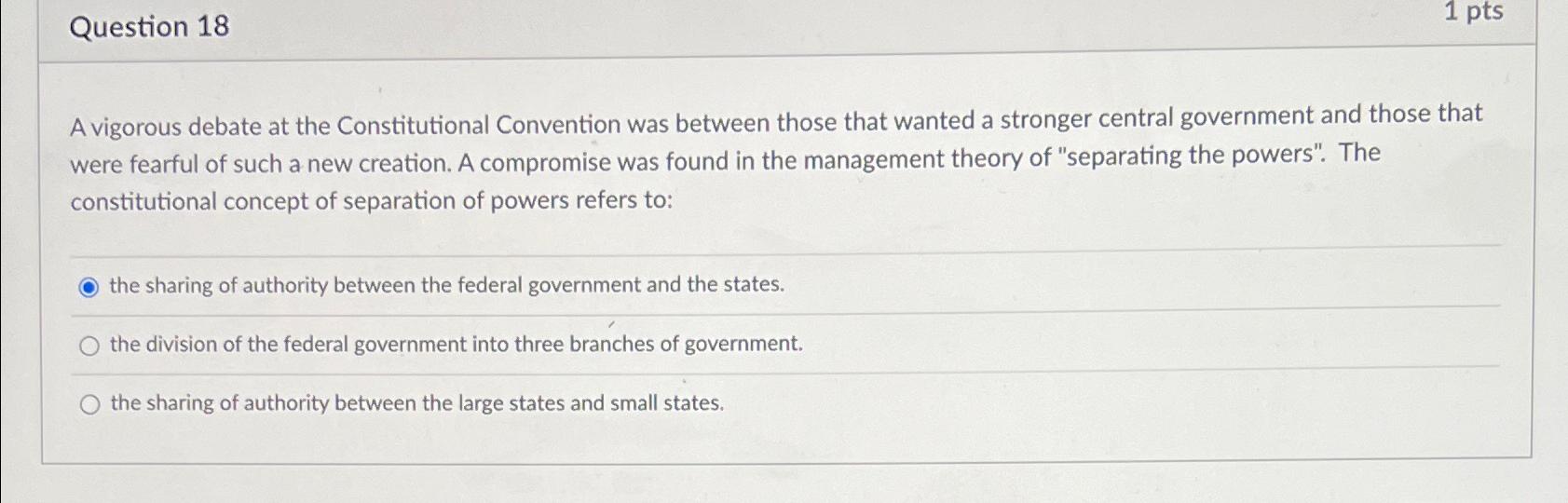 Solved Question 18A vigorous debate at the Constitutional | Chegg.com