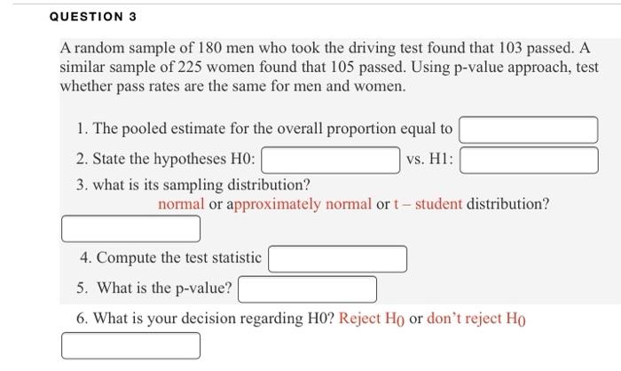 Solved A random sample of 180 men who took the driving test | Chegg.com