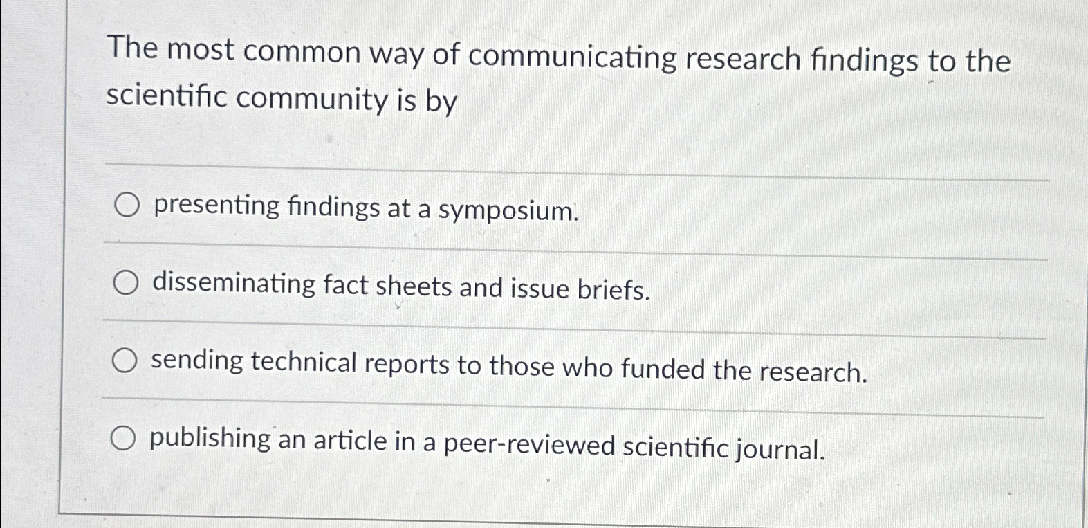 Solved The most common way of communicating research | Chegg.com