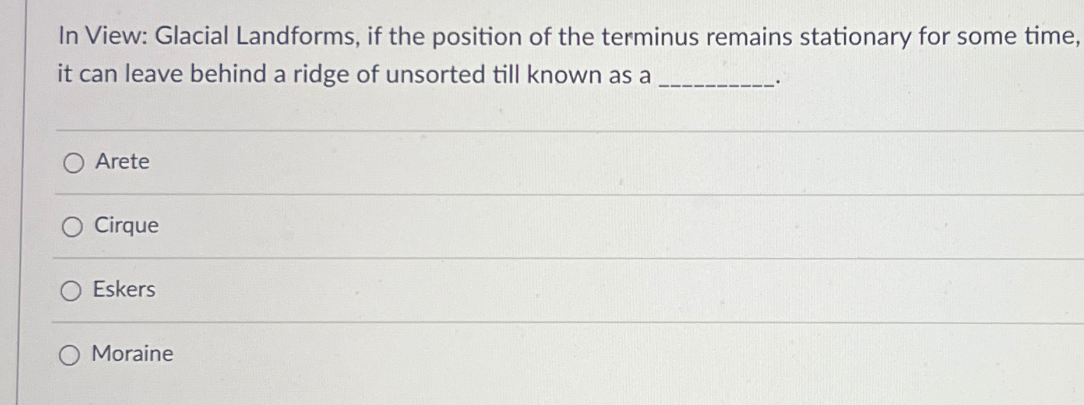 Solved In View: Glacial Landforms, if the position of the | Chegg.com