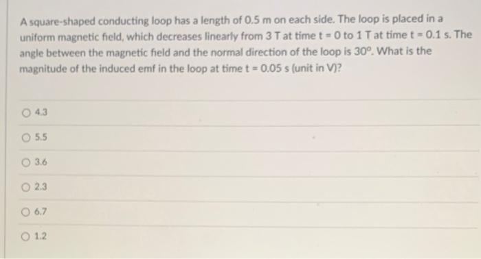 Solved A square-shaped conducting loop has a length of 0.5 m | Chegg.com