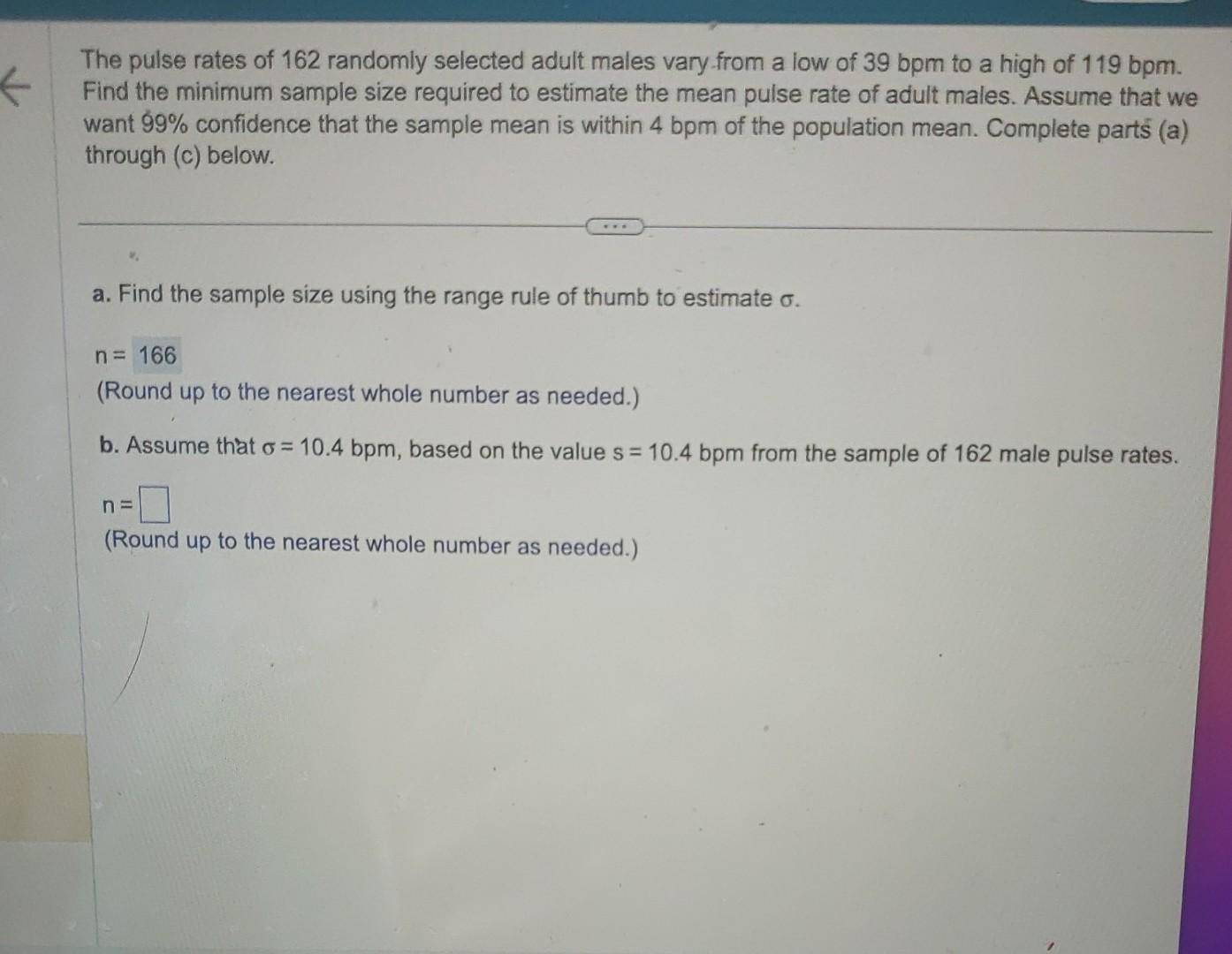 Solved The pulse rates of 162 randomly selected adult males | Chegg.com