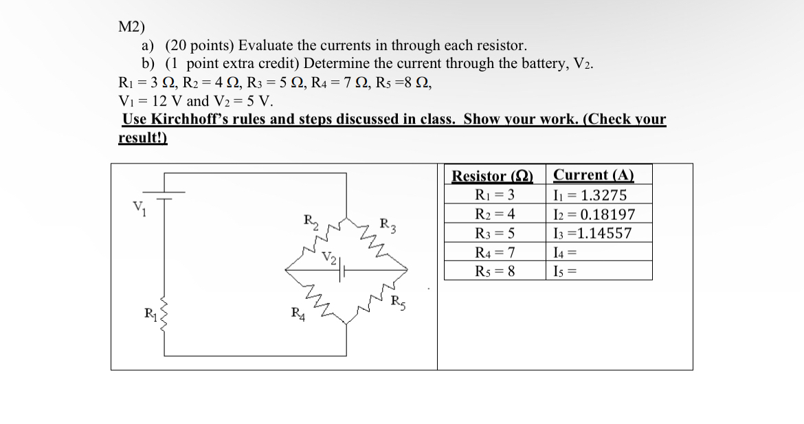Solved M2)a) ( 20 ﻿points) ﻿Evaluate the currents in through | Chegg.com