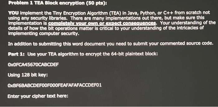 Solved Problem 1 Tea Block Encryption 50 Pts You 