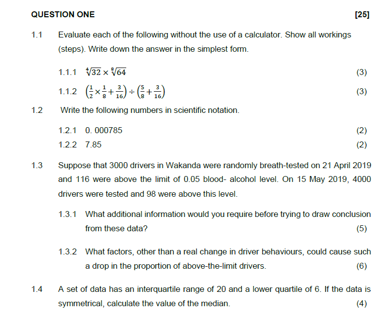 Solved QUESTION ONE1.1 ﻿Evaluate each of the following | Chegg.com
