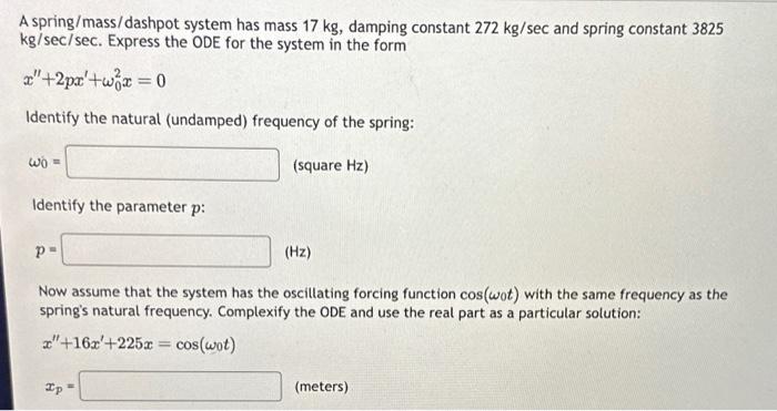 Solved A spring/mass/dashpot system has mass \\( 17 | Chegg.com