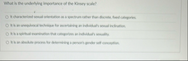 [Solved]: What is the underlying importance of the Kinsey sc