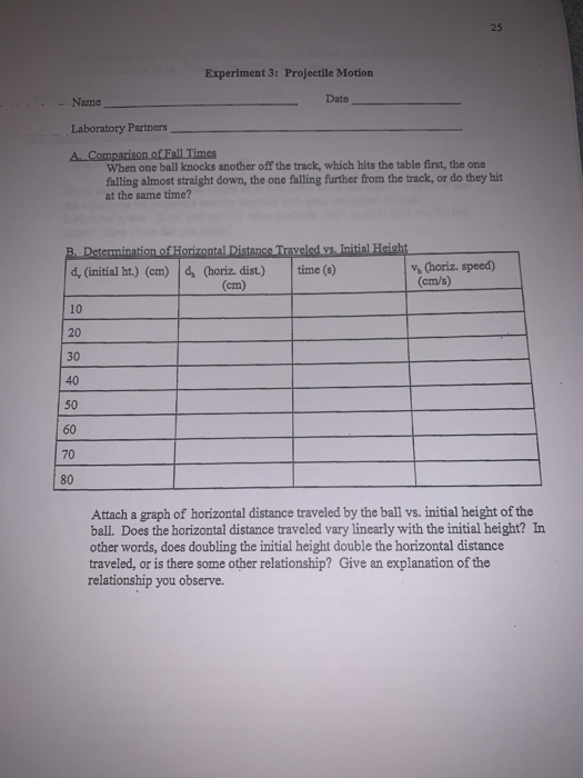 Experiment 3: Projectile Motion Introduction A | Chegg.com