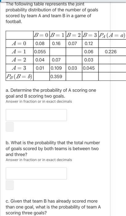 Solved The following table represents the joint probability | Chegg.com