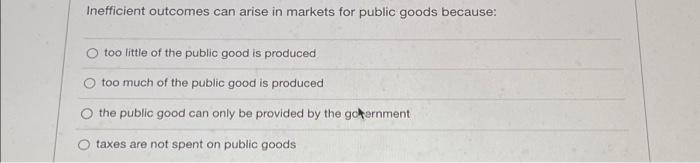 Solved Inefficient outcomes can arise in markets for public | Chegg.com