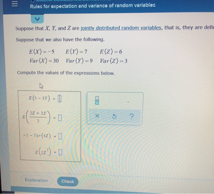 Solved = Rules for expectation and variance of random | Chegg.com