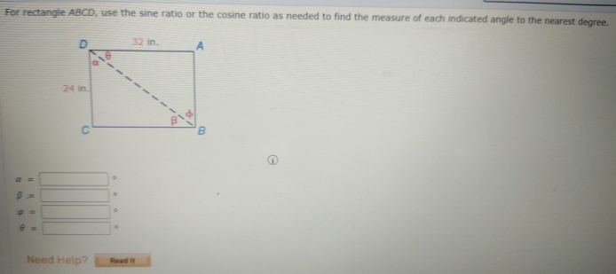 Solved For rectangle ABCD, use the sine ratio or the cosine | Chegg.com