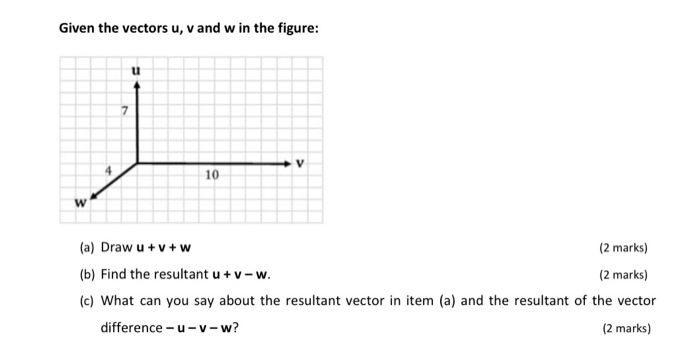 Solved Given the vectors u, v and w in the figure: u 7 10 w | Chegg.com Solved Given the vectors u, v and w in the figure: u 7 10 w | Chegg.com
