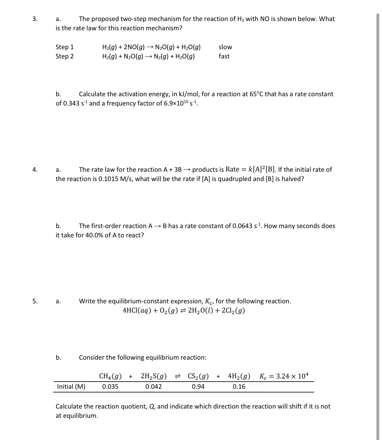 Solved a. ﻿The proposed two-step mechanism for the reaction | Chegg.com