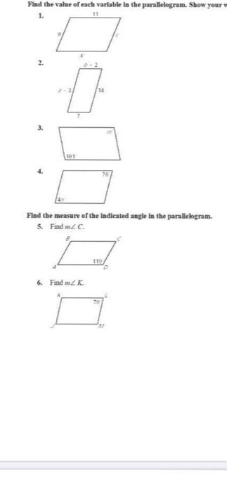 Find the value of each variable in the parallelogram. | Chegg.com