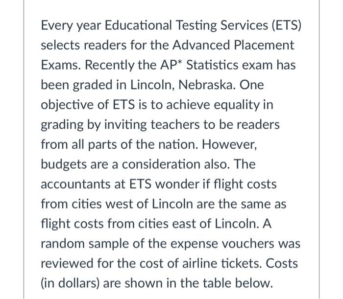 Solved Every year Educational Testing Services (ETS) selects | Chegg.com
