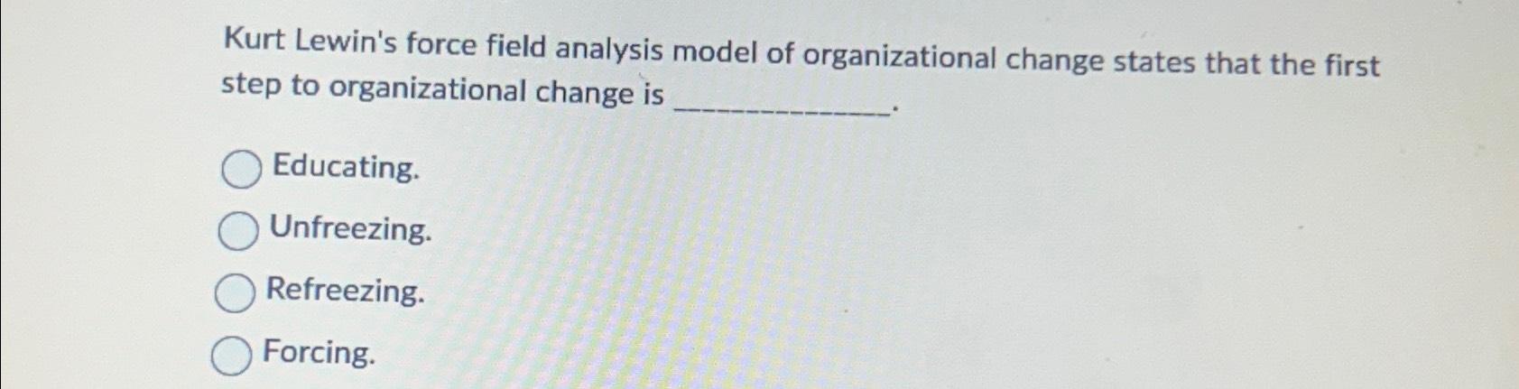 Solved Kurt Lewin's force field analysis model of | Chegg.com