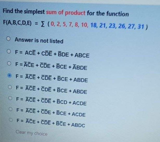 Solved Find the simplest sum of product for the function | Chegg.com