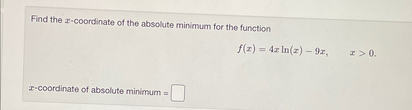 Solved Find the x-coordinate of the absolute minimum for the | Chegg.com