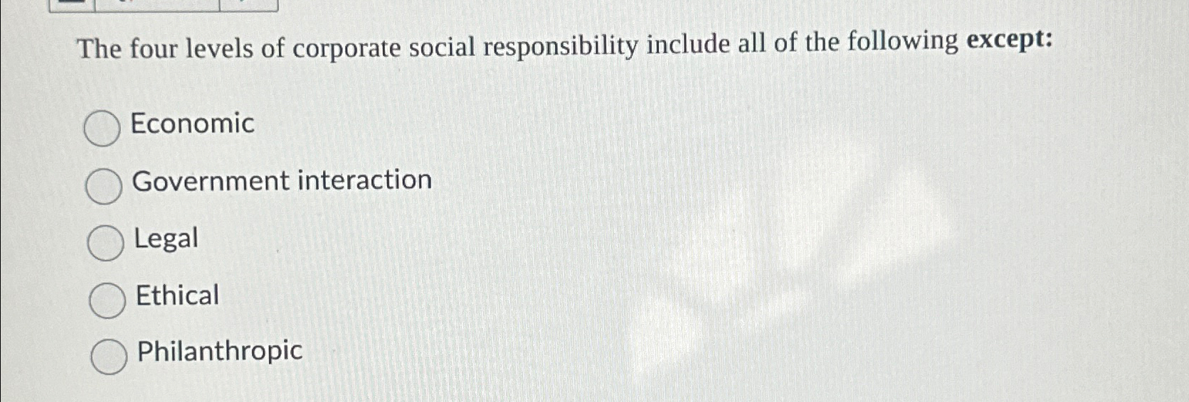 Solved The four levels of corporate social responsibility | Chegg.com