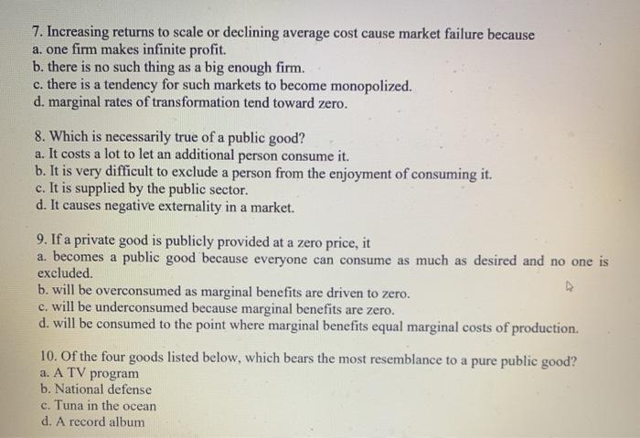 Solved 7. Increasing returns to scale or declining average | Chegg.com