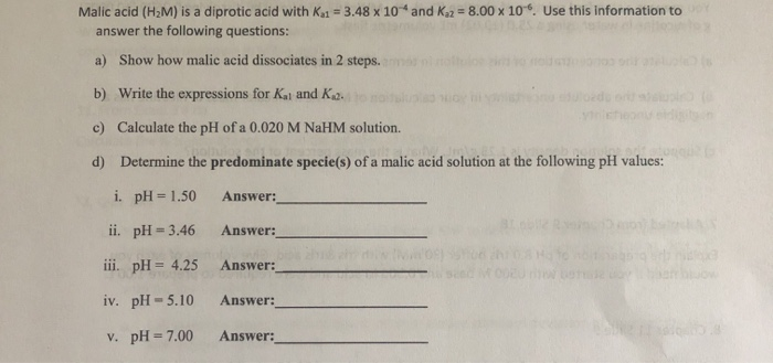 Solved Malic acid (H2M) is a diprotic acid with Kai = 3.48 x | Chegg.com