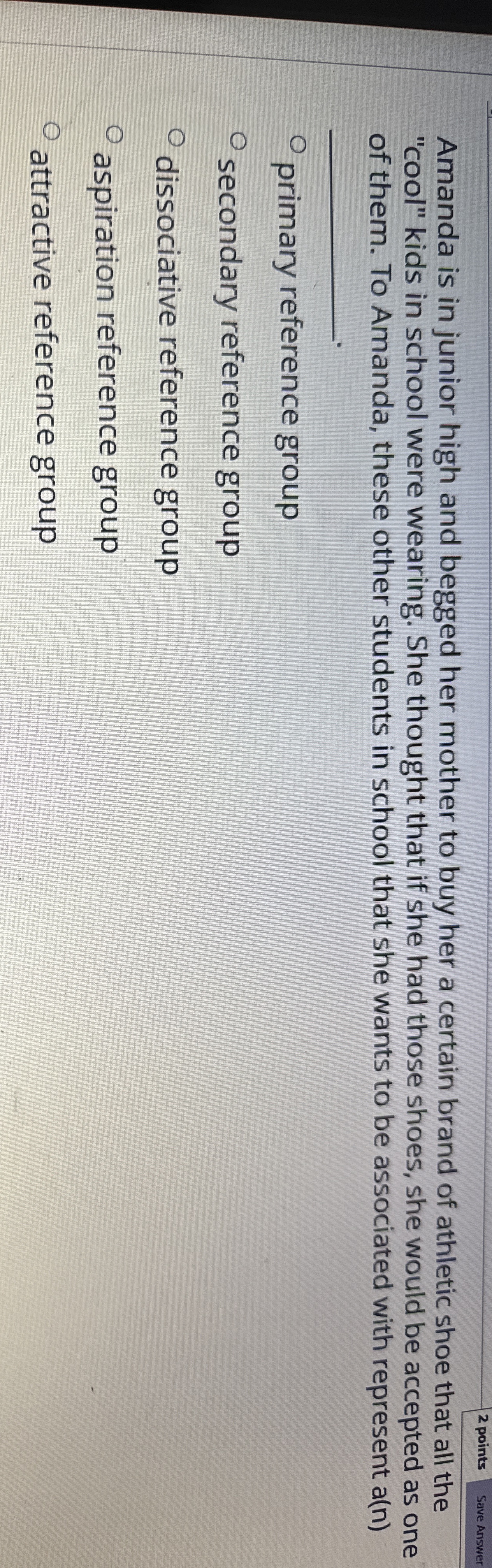 Solved 2 ﻿pointsSave AnswerAmanda is in junior high and | Chegg.com