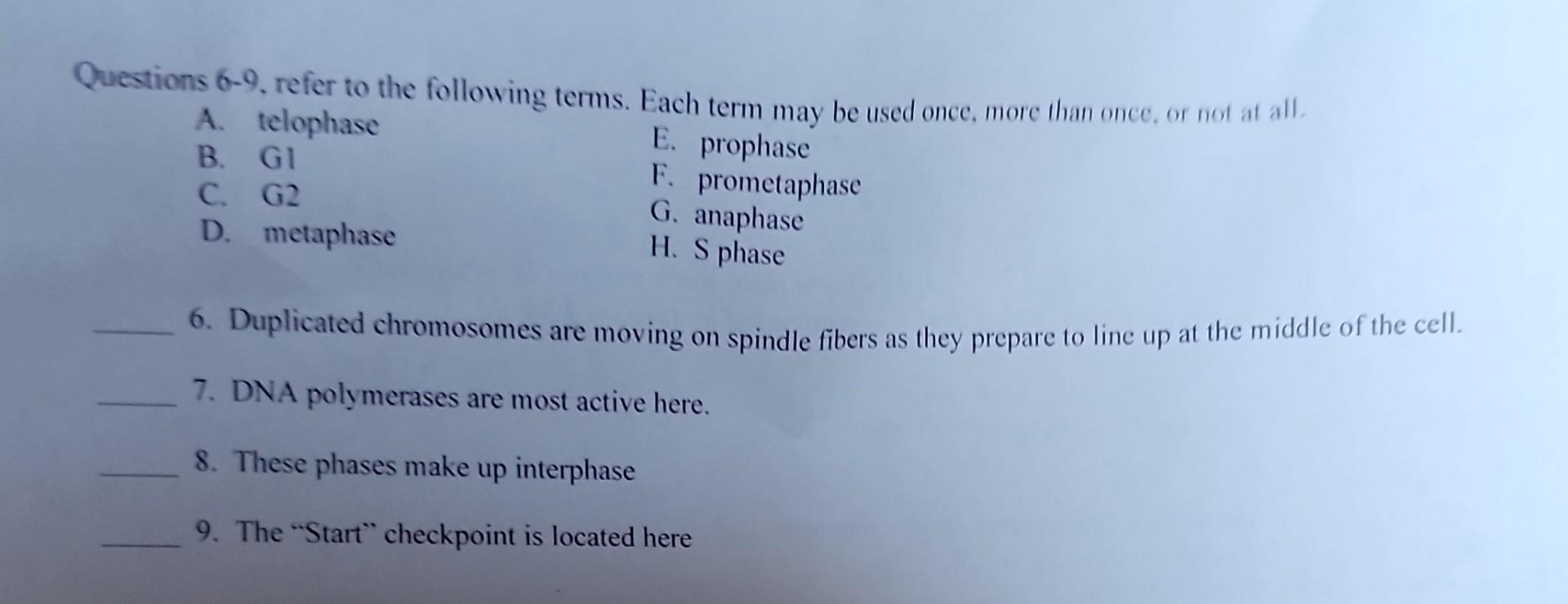 Solved Questions 6-9, refer to the following terms. Each | Chegg.com