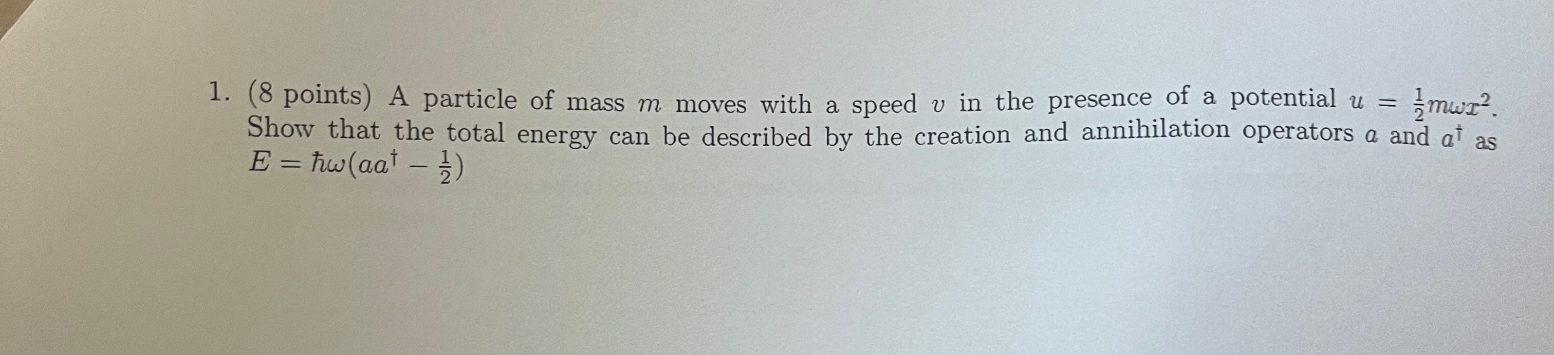 Solved (8 ﻿points) ﻿A particle of mass m ﻿moves with a speed | Chegg.com