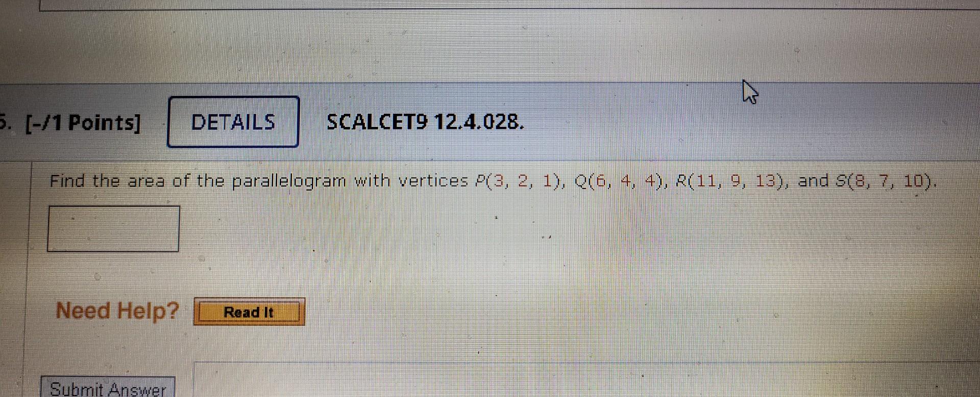 Solved Find the area of the parallelogram with vertices | Chegg.com